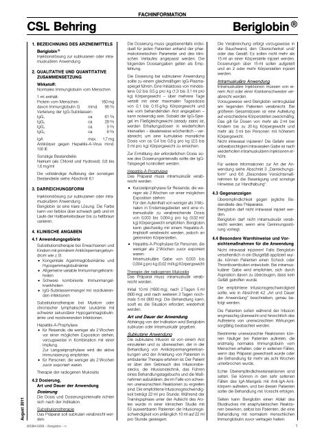 Fachinformation Beriglobin - CSL Behring