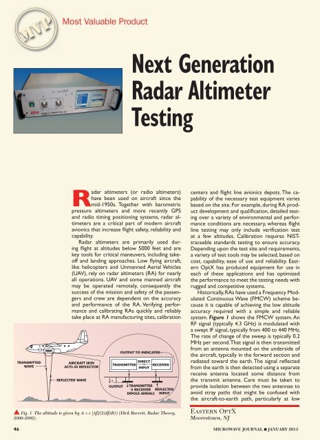 Next Generation Radar Altimeter Testing - Eastern Optx