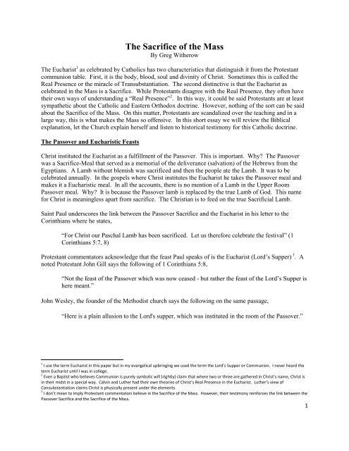 The Sacrifice of the Mass - Holy Trinity Catholic Church