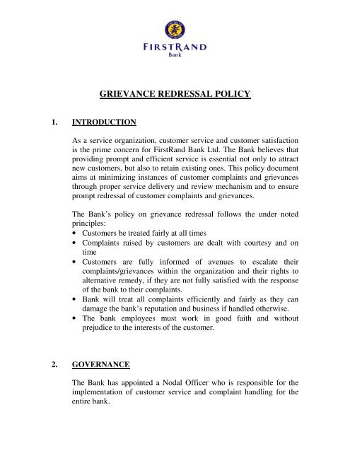 FirstRand India Grievance Redressal Policy