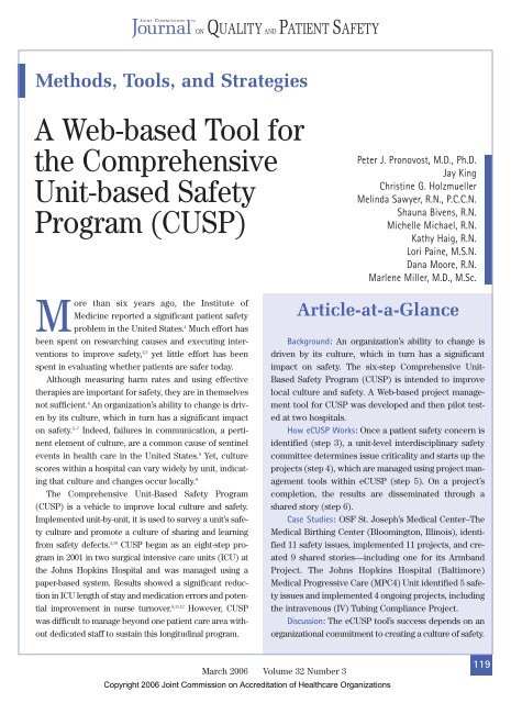 A Web-based Tool for the Comprehensive Unit-based Safety Program