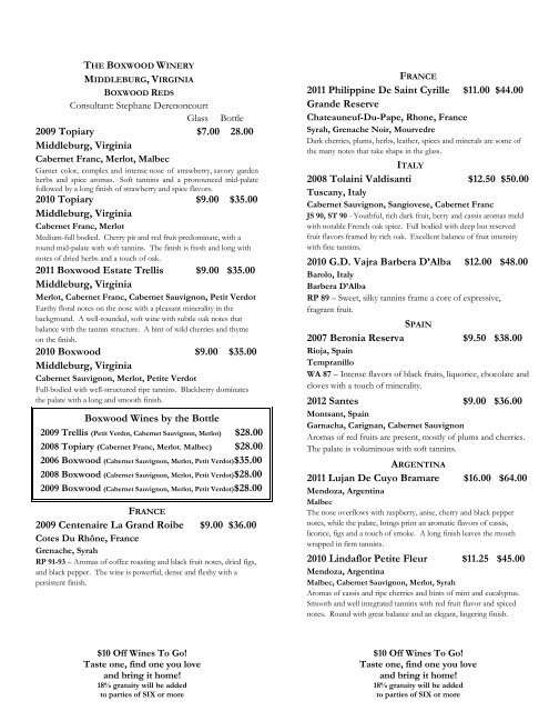 Menu - The Tasting Room Wine Bar & Shop