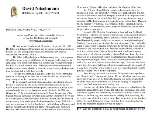 David Nitschmann - the Bethlehem Digital History Project