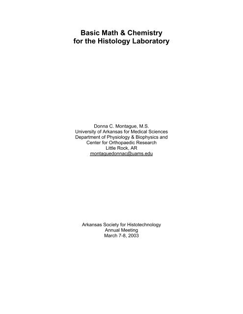 Basic Math & Chemistry for the Histology Laboratory - UAMS Center ...