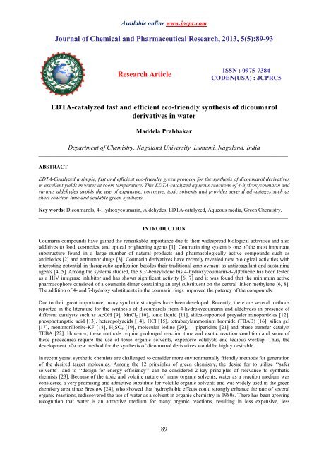 EDTA-catalyzed fast and efficient eco-friendly synthesis of ...