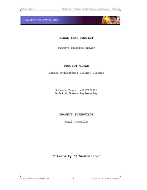 FINAL YEAR PROJECT PROJECT TITLE PROJECT SUPERVISOR ...