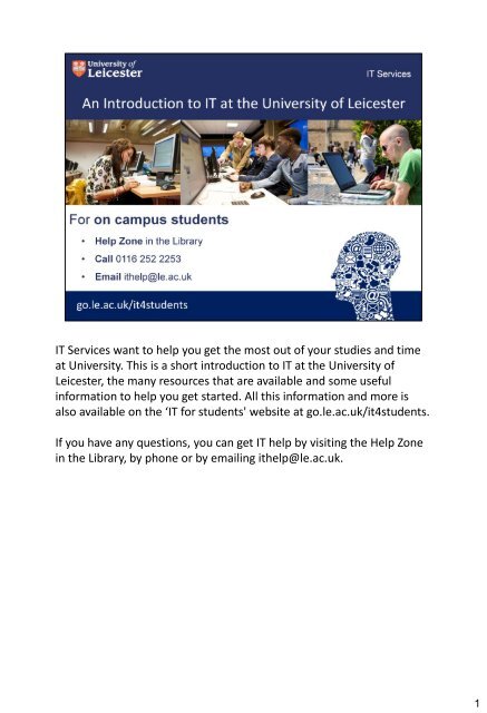 Introduction to IT On campus students PDF - University of Leicester