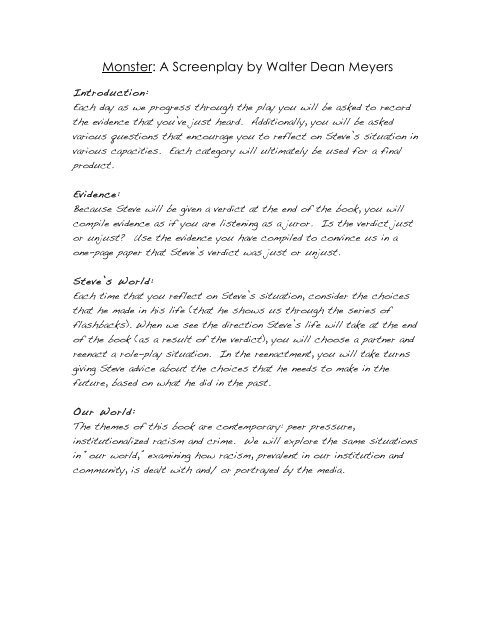 Monster: A Screenplay by Walter Dean Meyers