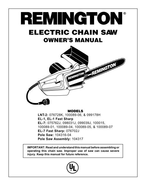 operating chain saw - Remington Electric Chain Saws