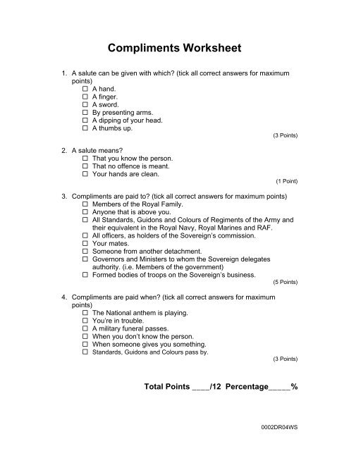 Compliments Worksheet - Mkbartlett.co.uk