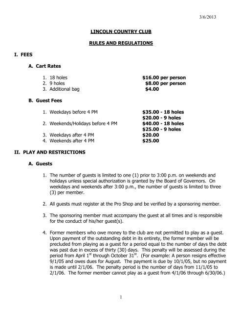 Course Rules - Lincoln Country Club