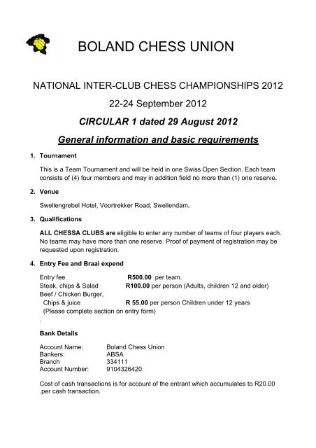 BOLAND CHESS UNION - Chess Western Province