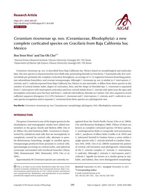 Ceramium riosmenae sp. nov. (Ceramiaceae, Rhodophyta ... - Algae