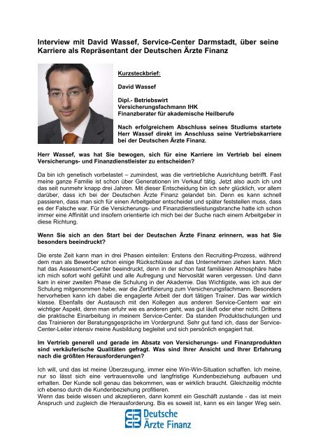 Interview mit David Wassef - Deutsche Ärzte Finanz Interview mit David Wassef - Deutsche Ärzte Finanz