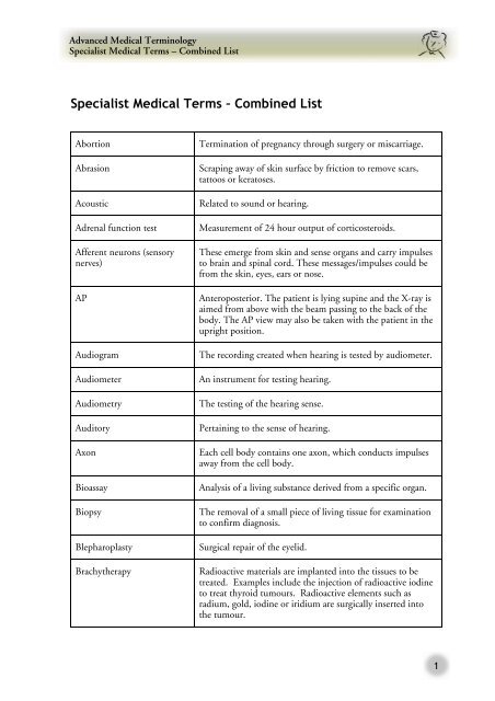 Specialist Medical Terms – Combined List - Toolboxes