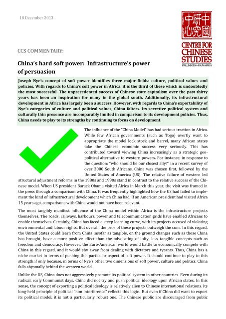 China's hard soft power: Infrastructure's power of persuasion