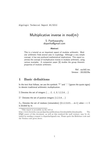 Multiplicative inverse in mod(m)1 - Prof. Partha