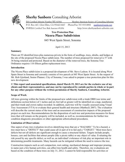 Nicora Place Arborist Report - City of Sonoma