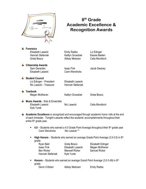 8th Grade Academic Excellence & Recognition Awards - Our Lady of ...