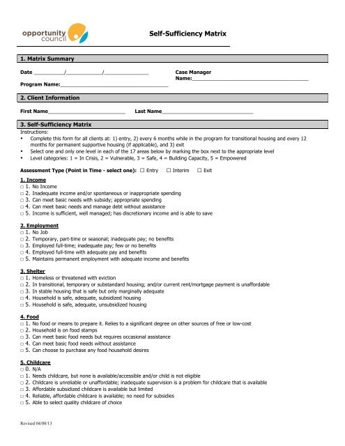 Self-Sufficiency Matrix