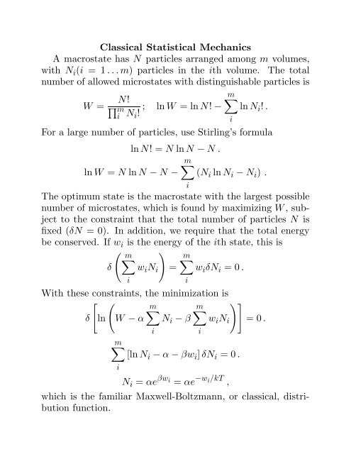 Statistical Mechanics, Thermodynamics, Fermions, Bosons Statistical Mechanics, Thermodynamics, Fermions, Bosons