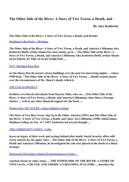 Download The Other Side of the River: A Story of Two Towns, a ...