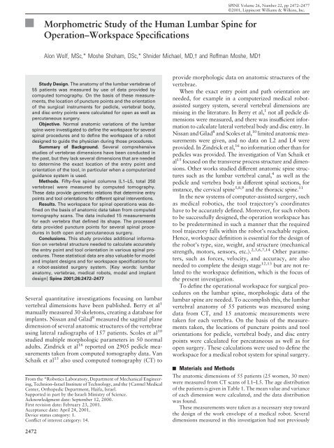 Morphometric Study of the Human Lumbar Spine for Operation - BRML