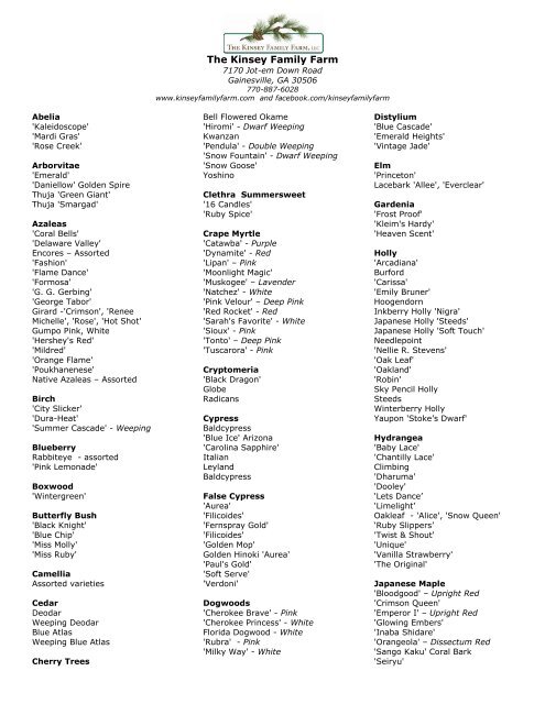 Print Plant List - Kinsey Family Farm