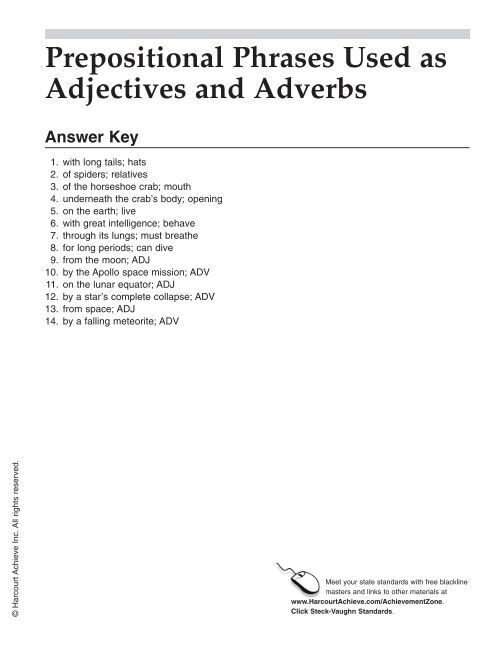 Prepositional Phrases Used as Adjectives and Adverbs