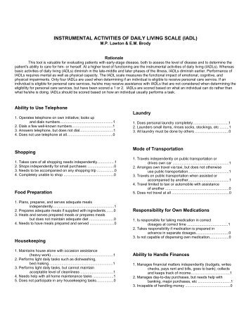 The Lawton Instrumental Activities of Daily Living (IADL) Scale