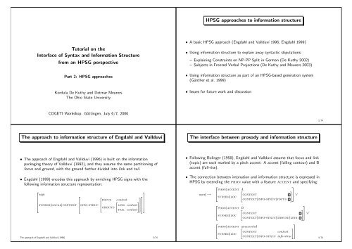 Tutorial on the Interface of Syntax and Information ... - wwwuser