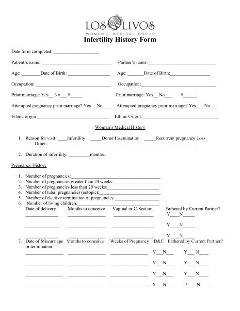 Infertility History Form