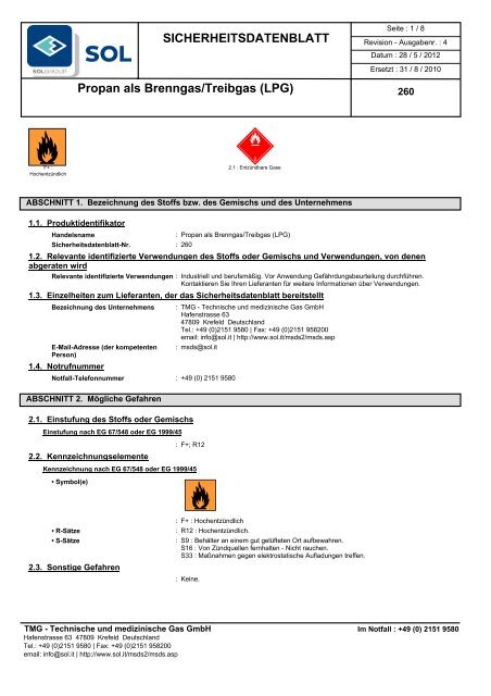 Propan als Brenngas/Treibgas (LPG) - Sol