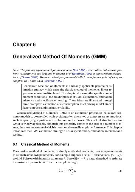 Chapter 6 Generalized Method Of Moments (GMM) - Kevin Sheppard