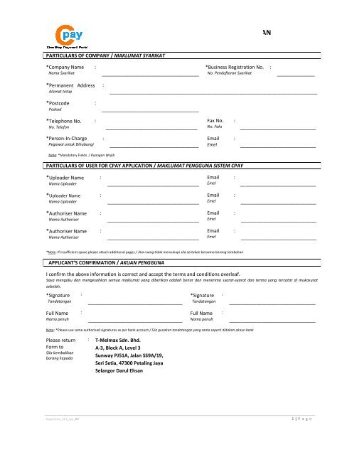 cpay application for cpay application form / borang pendaftaran ...