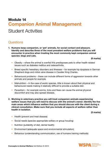 Companion Animal Management Student Activities - Animal Mosaic