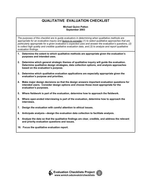 QUALITATIVE EVALUATION CHECKLIST