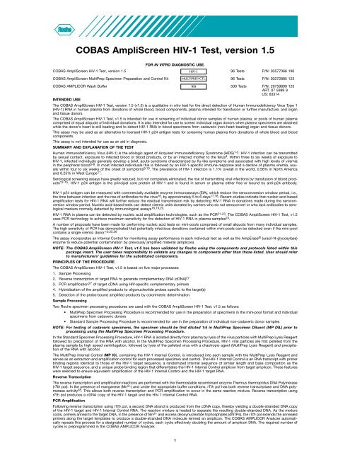 COBAS AmpliScreen HIV-1 Test, version 1.5 - Roche diagnostics