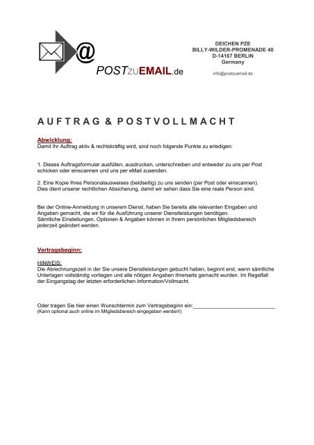Auftragsformular & Postvollmacht