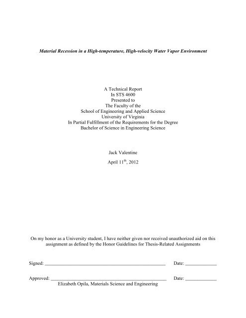 Material Recession in a High-temperature, High-velocity Water ...