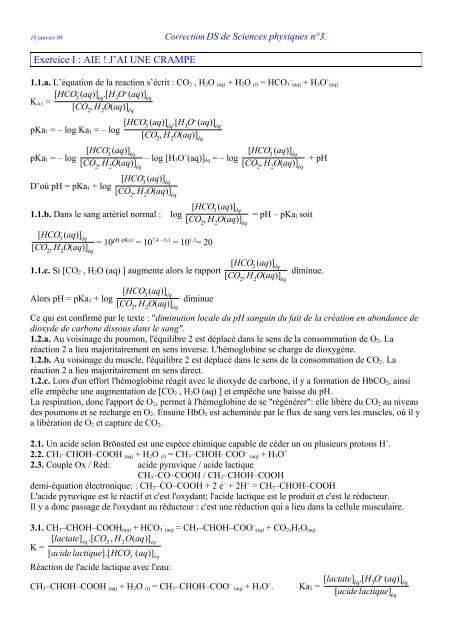 BAC 2004 Polynésie Exercice 1 Chimie Aïe j'ai une crampe
