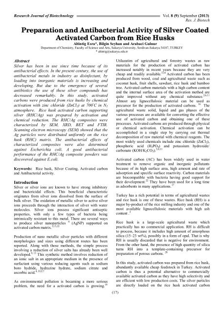Preparation and Antibacterial Activity of Silver Coated ... - E-Journals