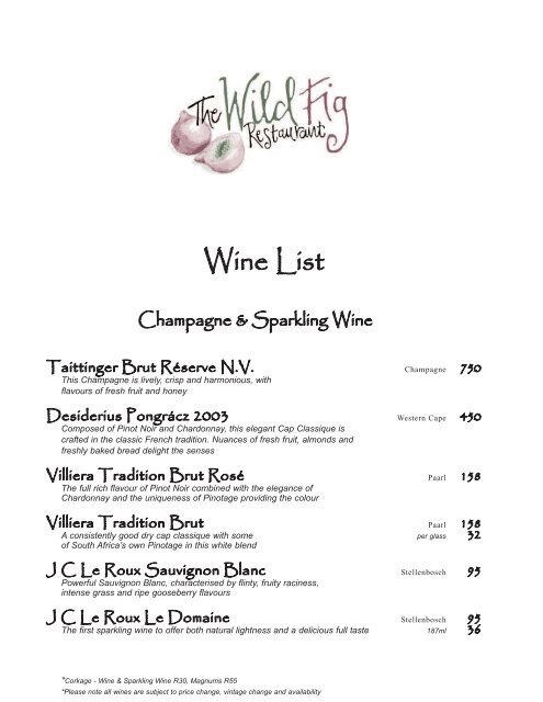 Wine List - The Wild Fig Restaurant