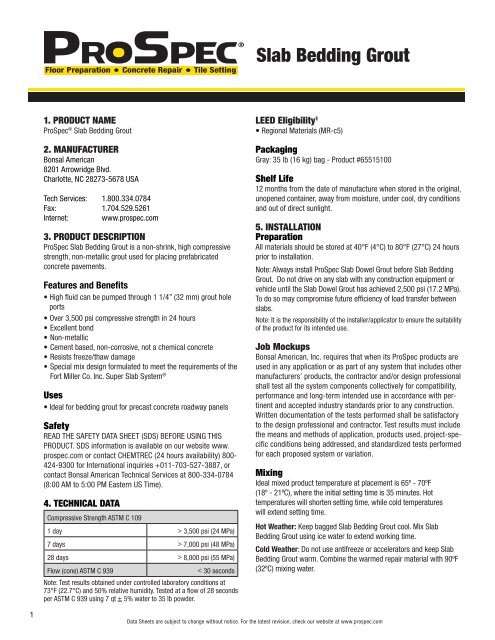 Slab Bedding Grout - Prospec