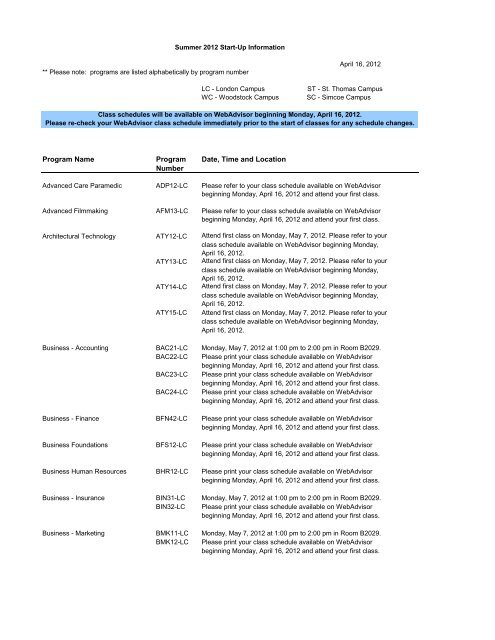 Program Name Program Date, Time and Location Number