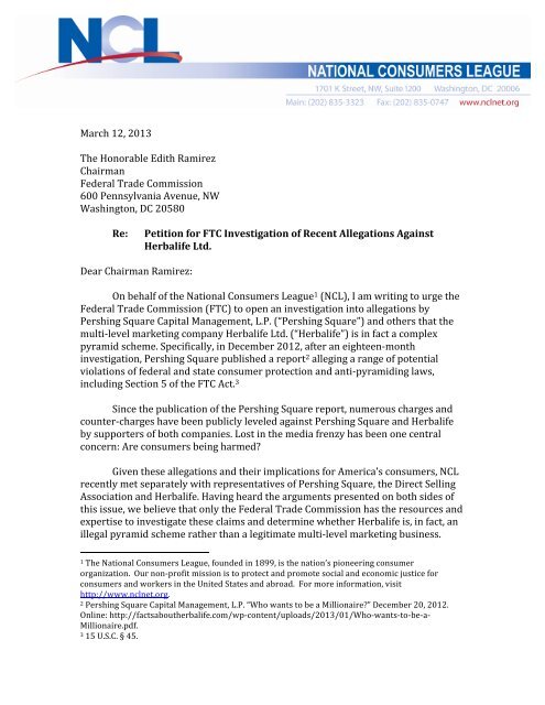 NCL Letter - Facts About Herbalife