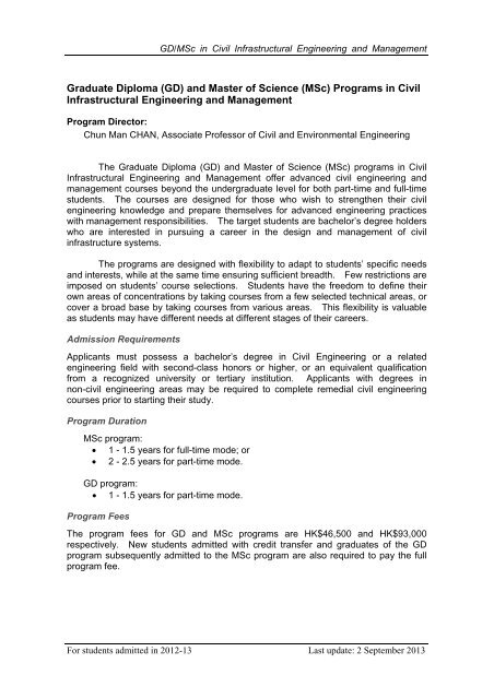 Programs in Civil Infrastructural Engineering and Management