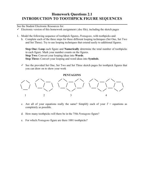 Homework Questions 2.1 INTRODUCTION TO TOOTHPICK FIGURE ...