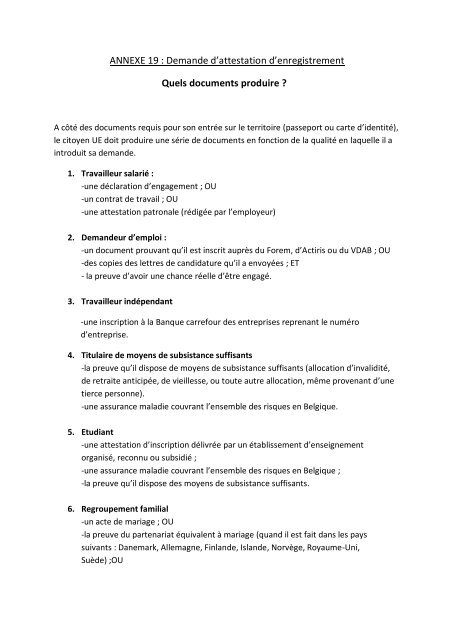 ANNEXE 19 : Demande d'attestation d'enregistrement Quels ... - BLBE