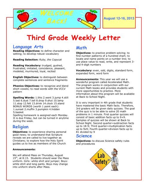 Third Grade Weekly Letter